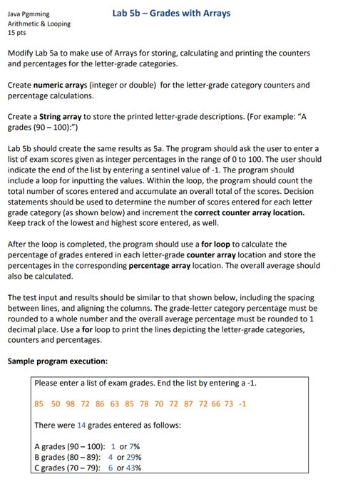 Solved Lab 5b Grades With Arrays Java Pgmming Arithmetic And