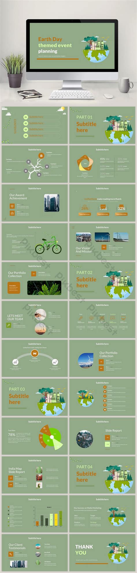 Earth Day Themed Event Planning Green PowerPoint PPTX Template Free Download Pikbest
