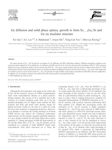Pdf Ge Diffusion And Solid Phase Epitaxy Growth To Form Si1 − Xgex Si And Ge On Insulator