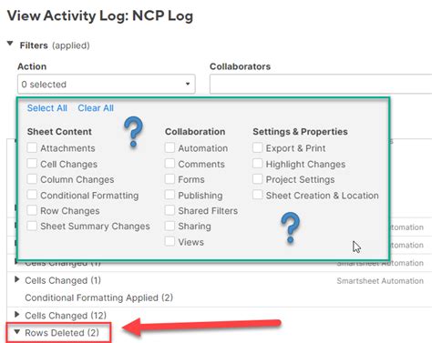 Activity Log Rows Deleted Filter Smartsheet Community