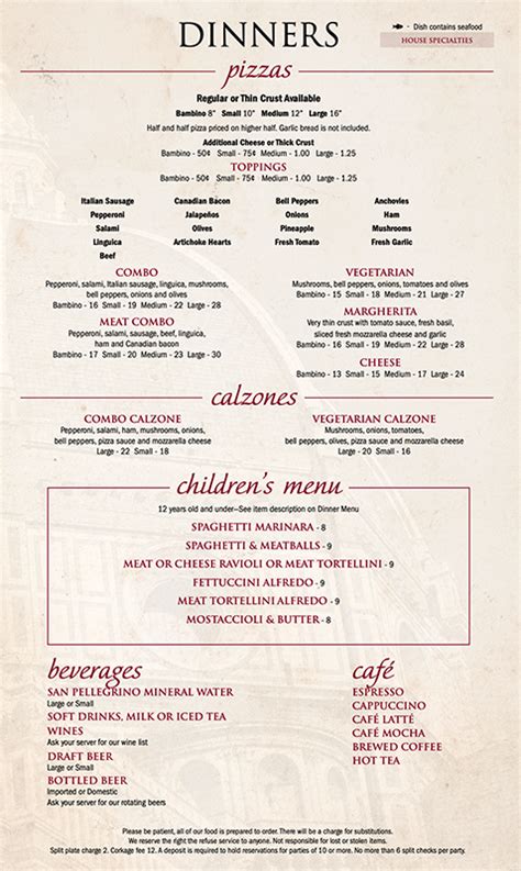 Menu Viscontis Ristorante