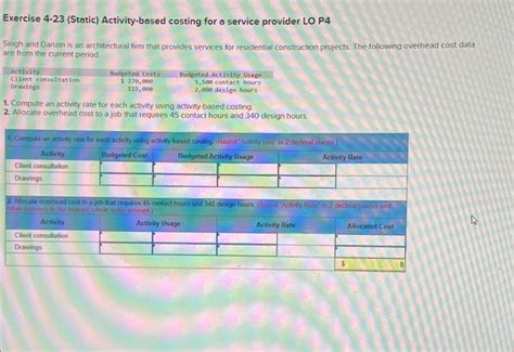Solved Exercise Static Activity Based Costing For A Chegg