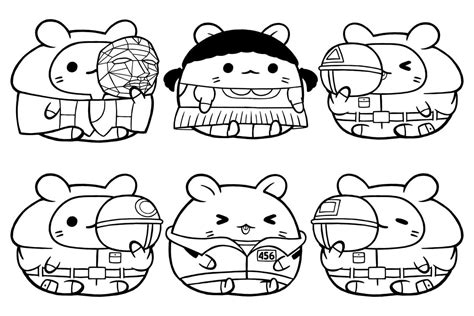 Set Vector Outline Illustration Of Cute Hamster Character For Coloring