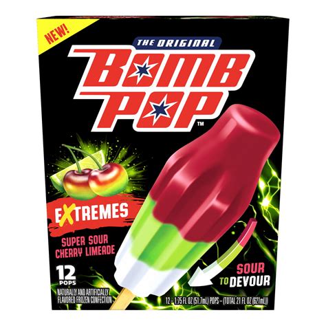 Bomb Pop Extremes Ice Pops Frozen Dessert Super Sour Cherry Limeade