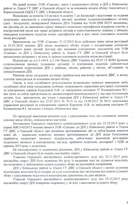 Відповідь ГУ ДФС в Одеській області на депутатьске звернення щодо порушення співробітниками ДПІ