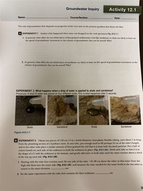 Solved Groundwater Inquiry Activity 121 Name