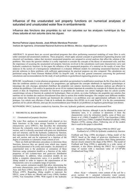 PDF Influence Of The Unsaturated Soil Property Functions On Numerical Analyses Of Saturated