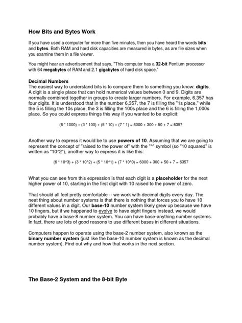 How Bits And Bytes Work Pdf Bit Byte
