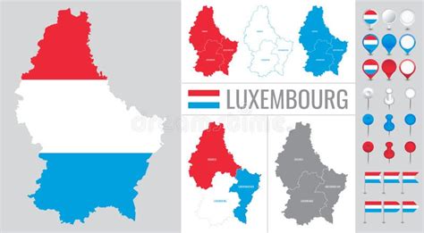 Luxembourg Vector Map With Flag Globe And Icons On White Background