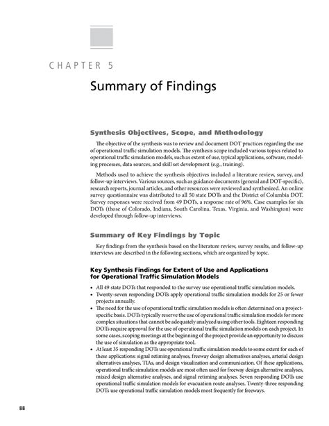5 Summary Of Findings Practices For Operational Traffic Simulation Models The National