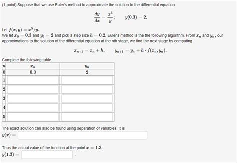 Solved Point Suppose That We Use Euler S Method To Chegg