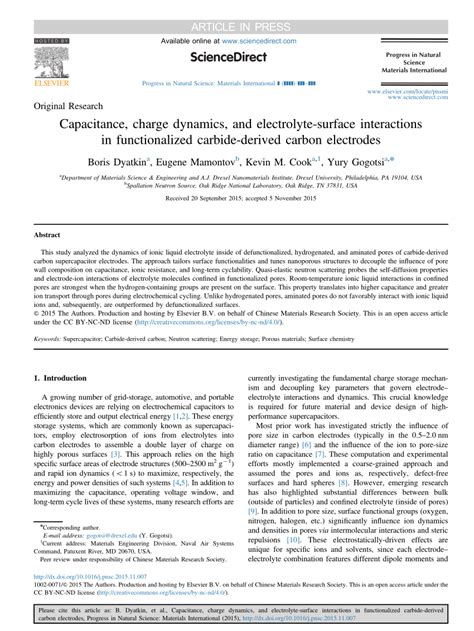 Pdf Capacitance Charge Dynamics And Electrolyte Surface Interactions In Functionalized