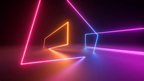 3d 렌더링 추상 네온 기하학적 배경 스테이지 레이저 쇼 조명 다채로운 직사각형 모양 사각형 프레임 가상 현실 빛나는 네온 라인