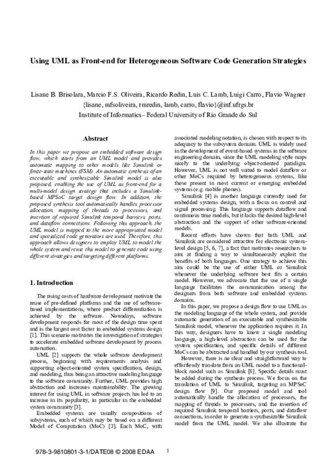 Pdf Using Uml As Front End For Heterogeneous Software Code Generation