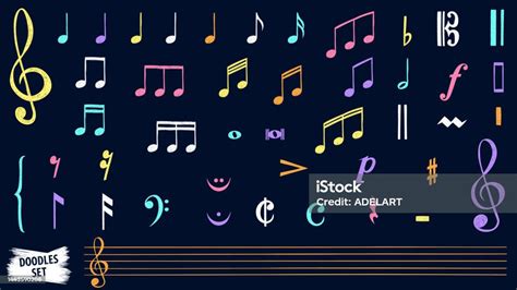 음악 노트 낙서 세트 고음 음자리표 손으로 그린 상세한 스케치 G 음자리표 낙서 컬렉션 스크롤 피아노 기관 교향곡 멜로디 클래식