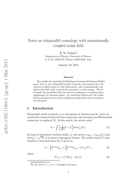 Pdf Notes On Teleparallel Cosmology With Nonminimally Coupled Scalar
