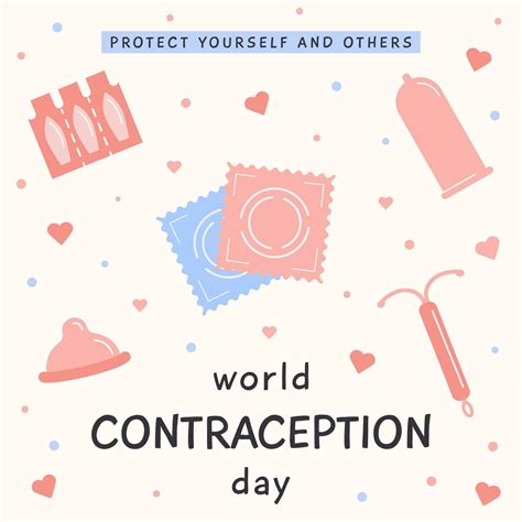 World Contraception Day Square Card Contraceptive Items For Safe Sex Birth Control Methods