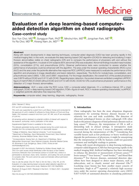 Pdf Evaluation Of A Deep Learning Based Computer Aided Detection Algorithm On Chest