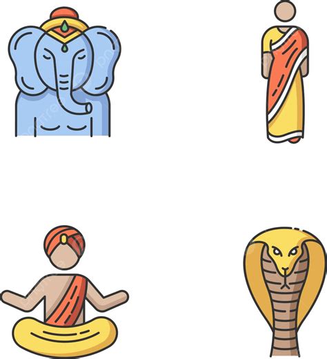 Indian Culture Rgb Color Icons Set Oriental Vector Linear Vector