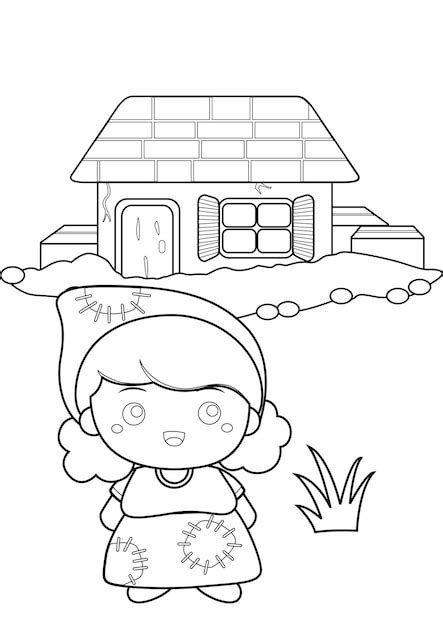 Een Boerenmeisje Kleurplaat Voor Kinderen En Volwassenen Premium Vector