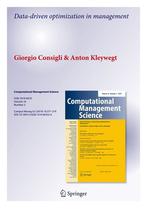 PDF Data Driven Optimization In Management