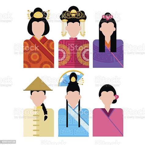 아시아 여자 중국 여성 프로필 아이콘 세트 소셜 네트워크 기업 재무와 산업에 대한 스톡 벡터 아트 및 기타 이미지 기업