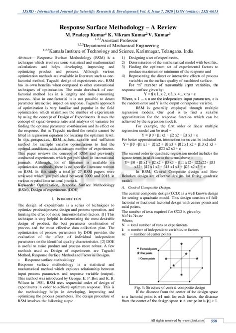 Pdf Response Surface Methodology A Review