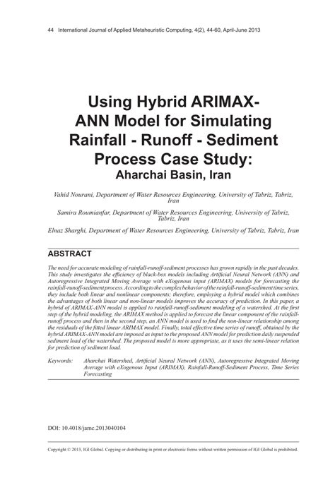 Pdf Using Hybrid Arimax Ann Model For Simulating Rainfall Runoff