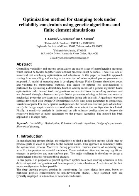 Pdf Optimization Method For Stamping Tools Under Reliability