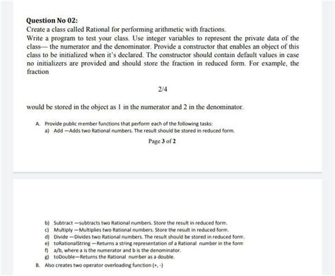 solved question no 02 create a class called rational for