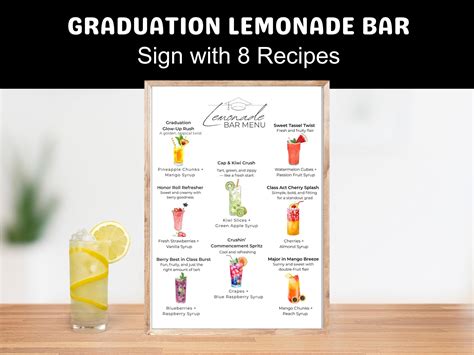 Graduation Party Lemonade Bar Recipe Menu Sign Printable Grad Party Drink Station Table Decor
