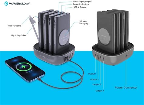 Powerology 4in1 Station 10000mah 20w Pd Qc Wireless Power Bank Built In