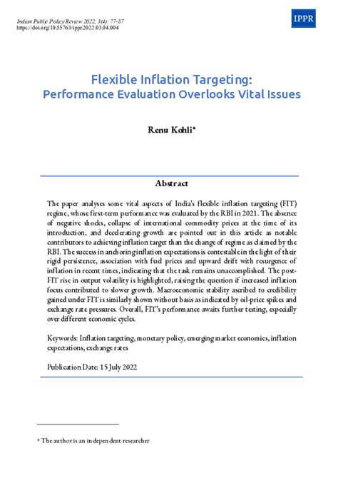 Pdf Flexible Inflation Targeting Performance Evaluation Overlooks Vital Issues Renu Kohli