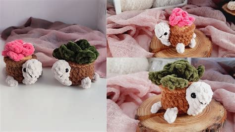 МК вязаная крючком черепашка горшочек с сукулентом и черепашка горшочек с розой черепаха
