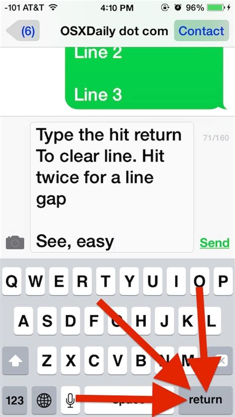 type line breaks and enter a new line in messages for ios