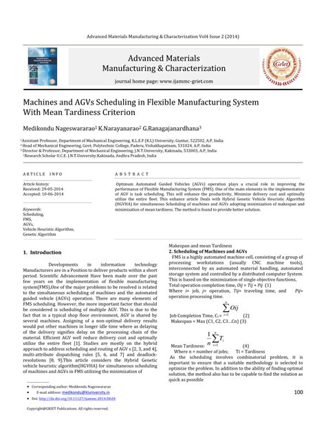 Pdf Machines And Agvs Scheduling In Flexible Manufacturing System With Mean Tardiness Criterion
