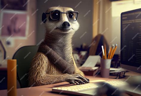 Premium Ai Image Portrait Of An Anthropomorphic Meerkat As A Developer In The Office Generate Ai
