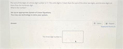 Solved The Sum Of The Digits Of A Three Digit Number Is Chegg