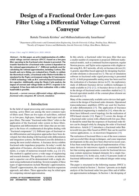 Pdf Design Of A Fractional Order Low Pass Filter Using A Diﬀerential