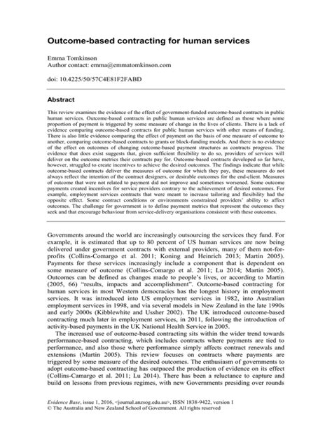 Outcome Based Contracting For Human Services