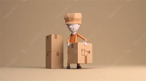 무료 판지 상자를 들고 있는 3d 남성 캐릭터로 묘사된 운송 및 소포 운송 개념 Ppt 배경 Slidesdocs