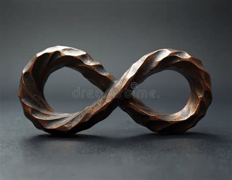 Metallic Infinity Symbol Isolated On Dark Background Copper Sculpture Represents Eternal Love