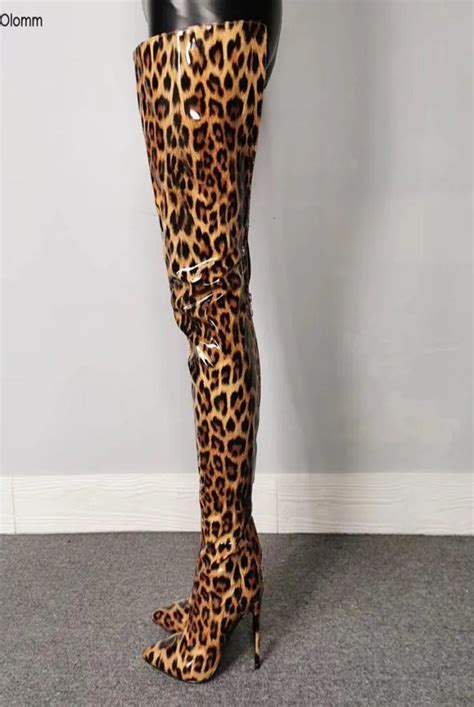 Olomm Handmade Women Shiny Thigh High Boots Stiletto Heels Boots