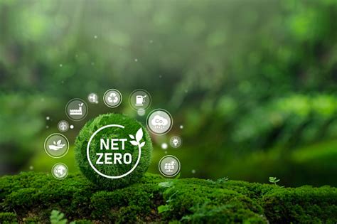 Net Zero 개념 및 탄소 중립 자연 환경 기후 중립 장기 배출 전략 목표 지속 가능성 지구 아이콘 녹색 배경 0에 대한