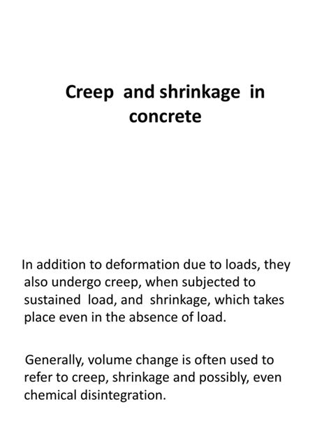 Creep And Shrinkage In Concrete Pdf Creep Deformation Concrete