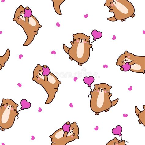 Cute Cartoon Kawaii Otter Seamless Pattern Stock Vector Illustration Of Cartoon Ornament