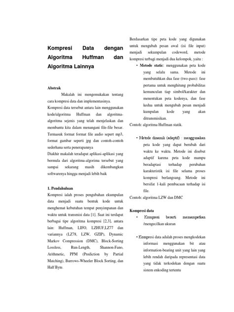 Kompresi Data Dengan Algoritma Huffman Dan Algoritma Lainnya Pdf