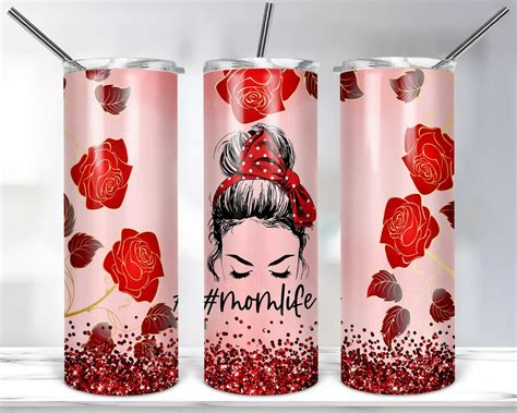 Mom Red Rose Tumbler Designs 20oz Skinny Tumbler Sublimation Designs