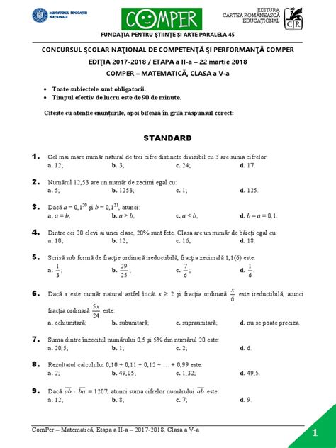 Subiect Comper Matematica Etapaii 2017 2018 Clasav Pdf
