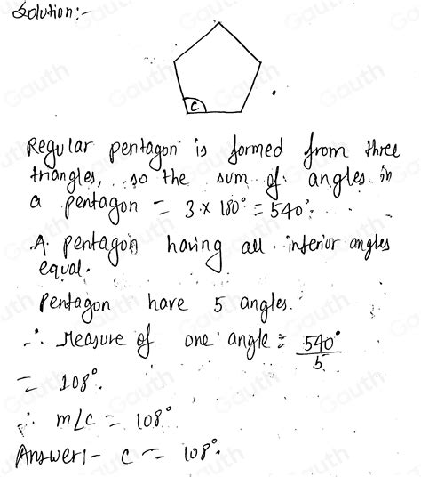 solved here is a regular pentagon calculate the size of the interior